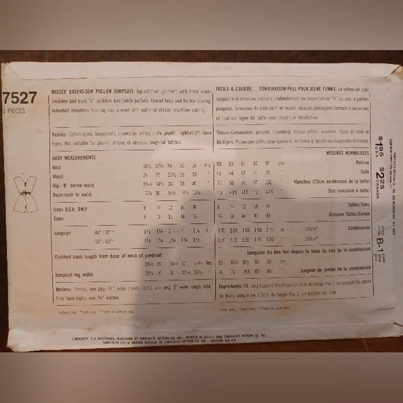 Simplicity | Pants & Jumpsuits | Vintage Simplicity 7527 Sewing Pattern ...